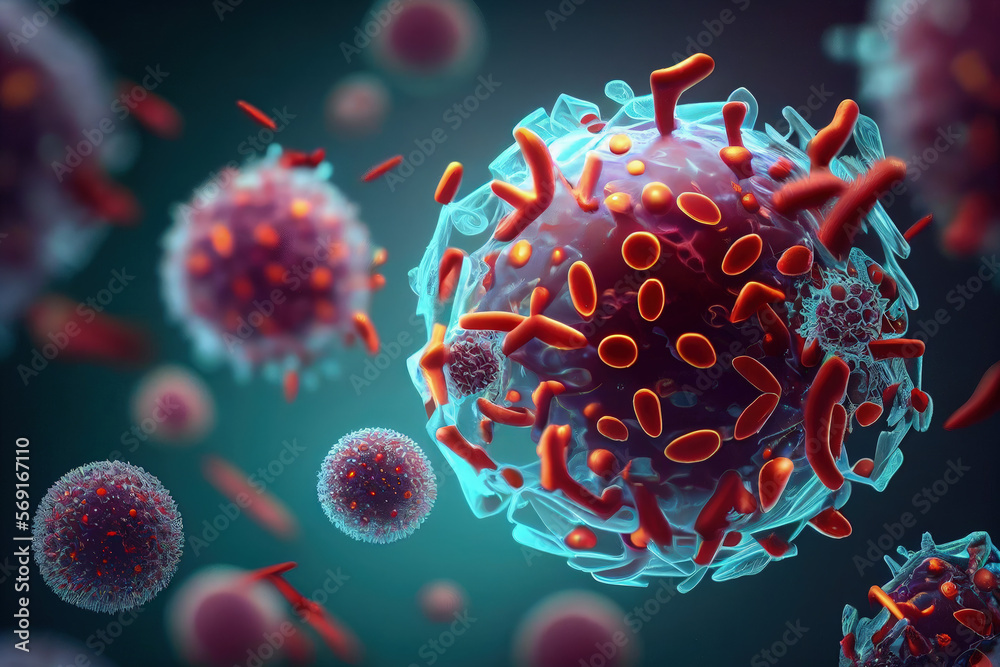 Virus, germs, microbe, bacterium, pathogen organism, leukocyte 3D ...