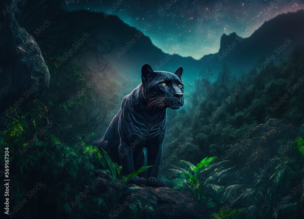 professional wildlife photograph of a black panther in the jungle at ...