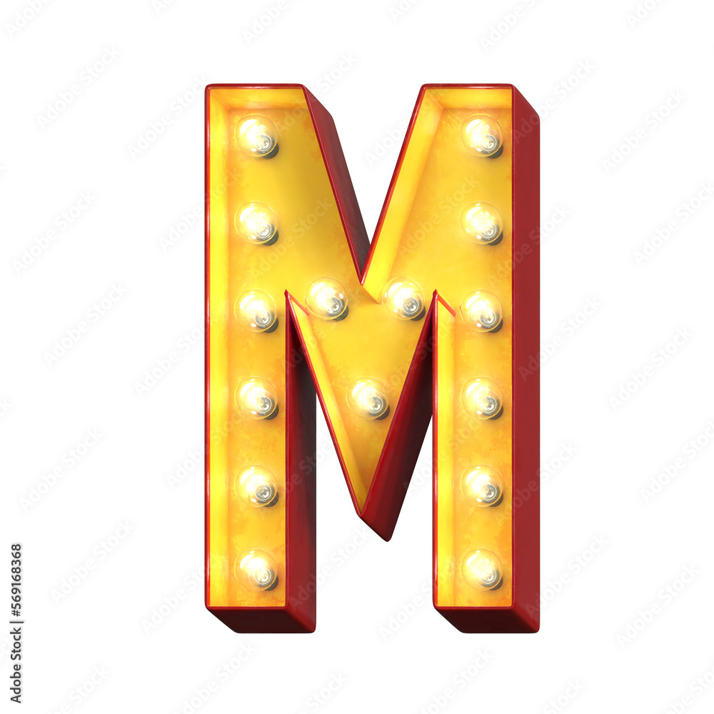 Light bulb glowing font, 3d alphabet character, 3d rendering, letter M ...