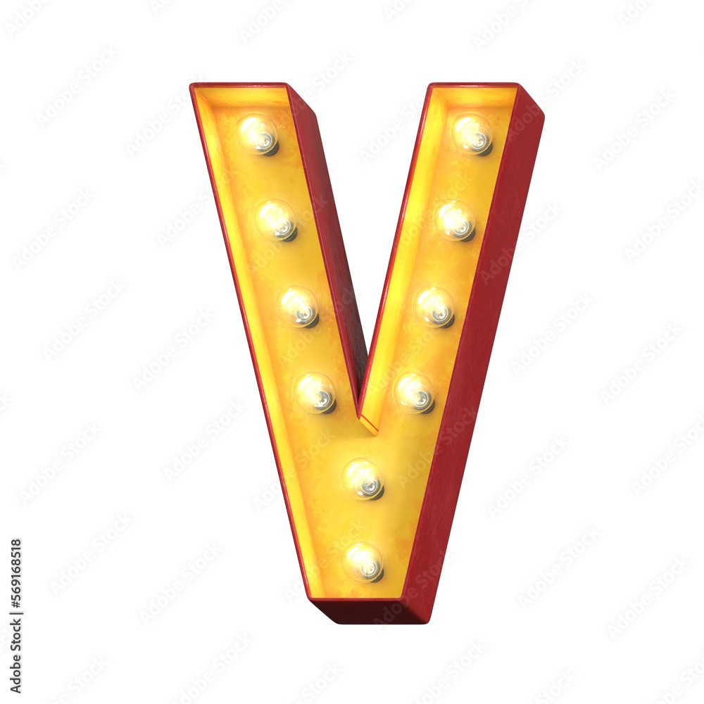 Light bulb glowing font, 3d alphabet character, 3d rendering, letter V ...