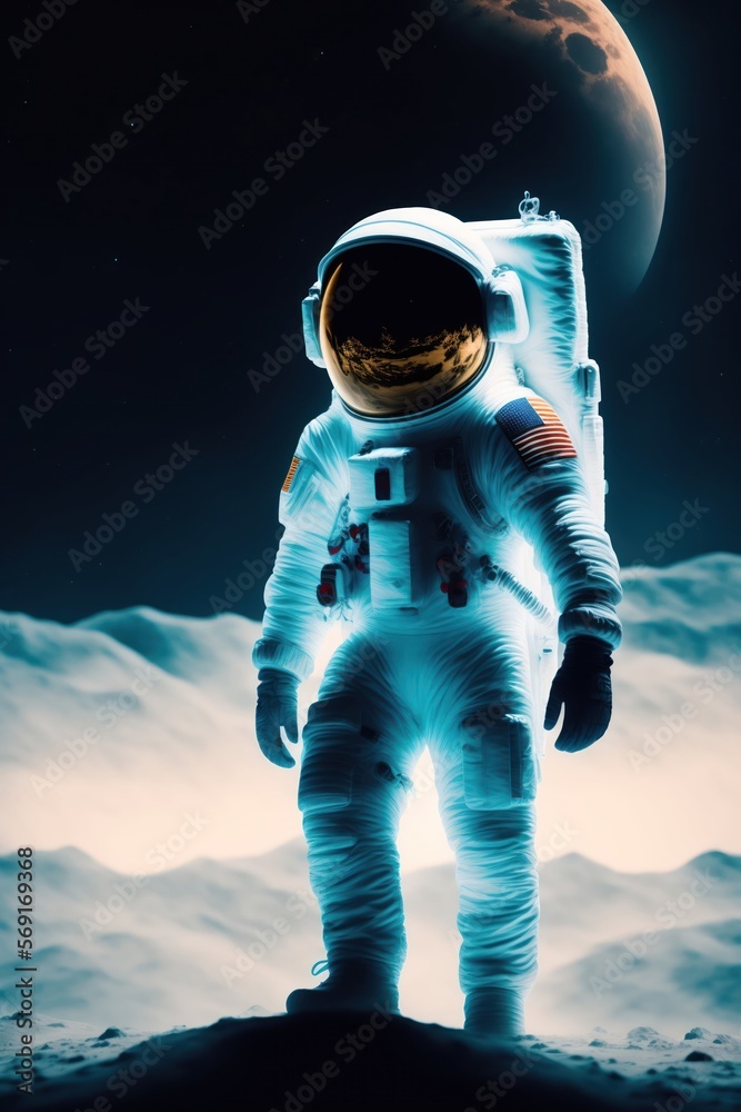 Un astronaute américain en combinaison spatiale dans l'espace sur une ...