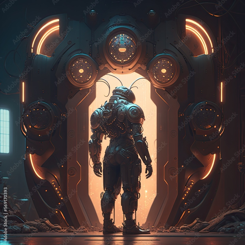 Human vs Machine: A Futuristic Man Confronts a Tentacle Robot ...