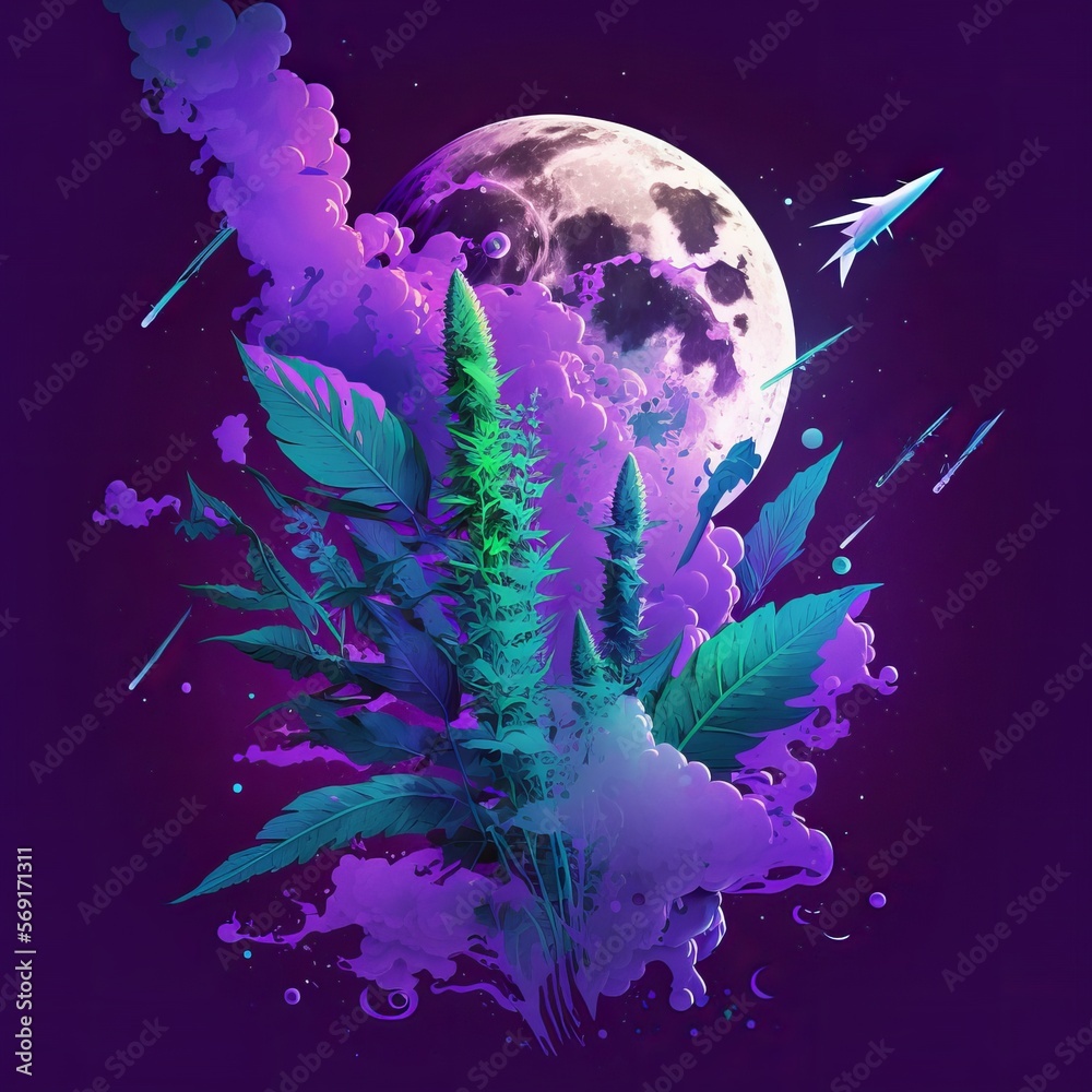 Larger than life moon, purple background, cinematic, fun, green ...