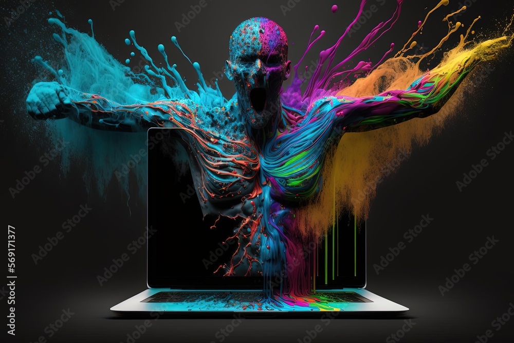 Computer Rendering of a Man Standing in Front of a Laptop with X-Ray ...
