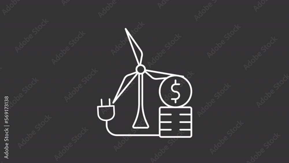 Animated wind energy white line icon. Cost of alternative energy. Loop HD video with chroma key ...