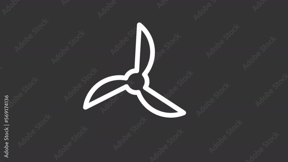Animated turbine white line icon. Power generator. Rotary machine. Loop ...