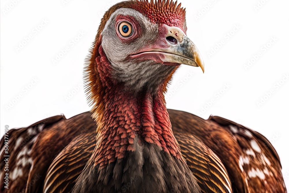 Dindon red des ardennes turkey on a white backdrop, as a portrait ...