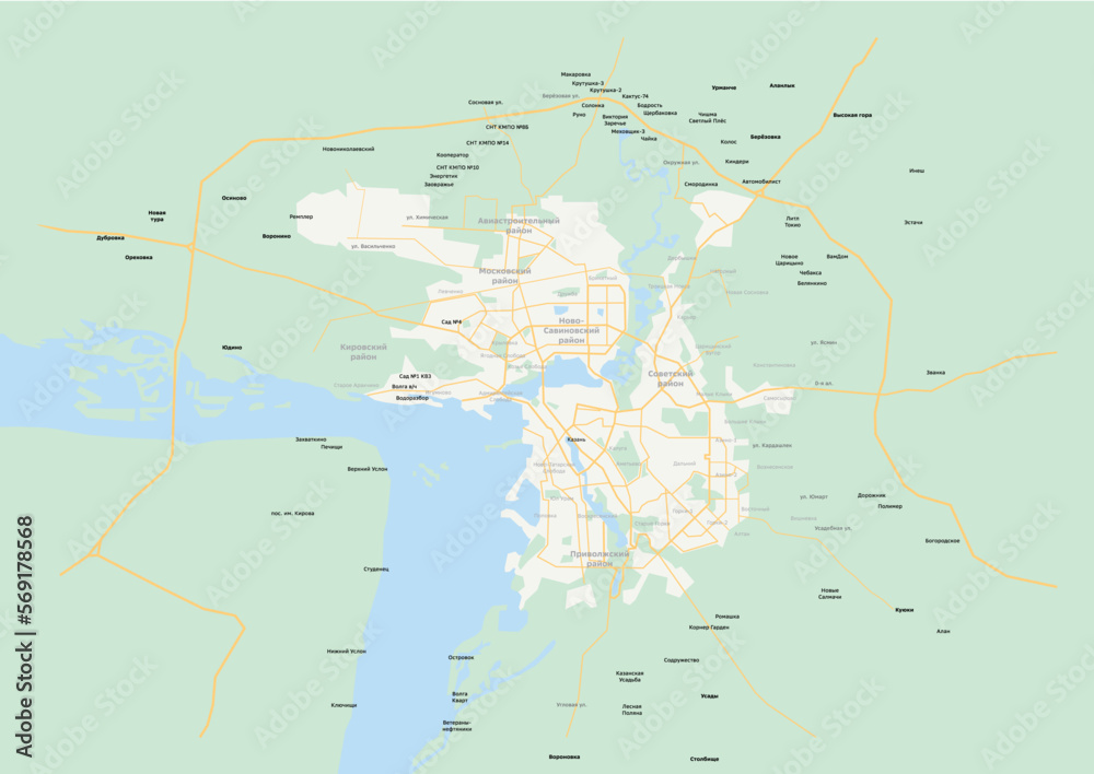 Map of Kazan City Stock Vector | Adobe Stock