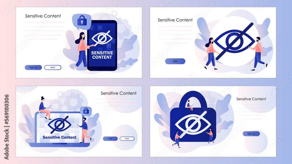 Sensitive content concept. Eye crossed sign. Explicit content in social ...