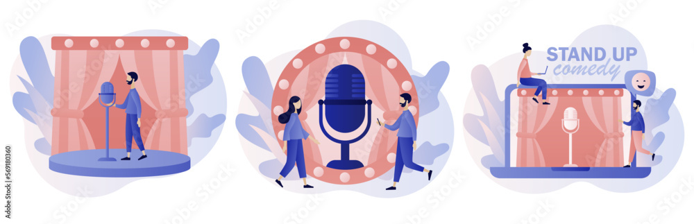 Stand Up comedy show. Open mic. Comedian on stage. Comic with ...