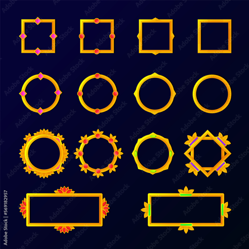 Game Frame Vector Set Avatar Ui Fantasy Rpg Gold Border Medieval Ancient Facecam Menu Red