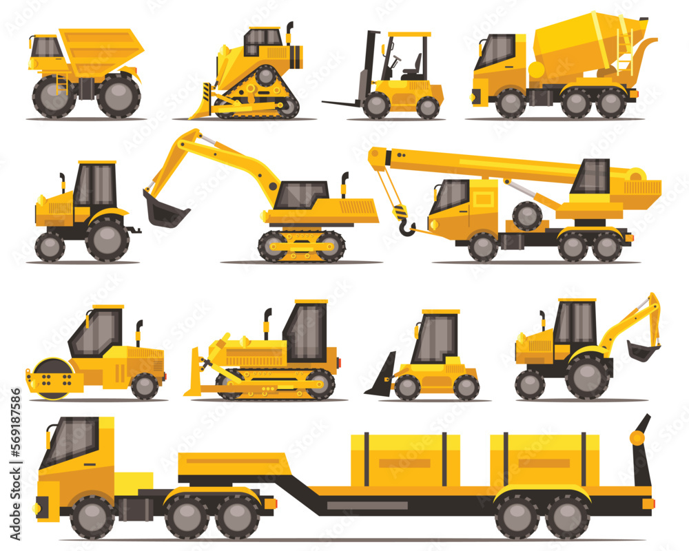 Earth-Moving Heavy Equipment for Construction. Tractors, cranes ...