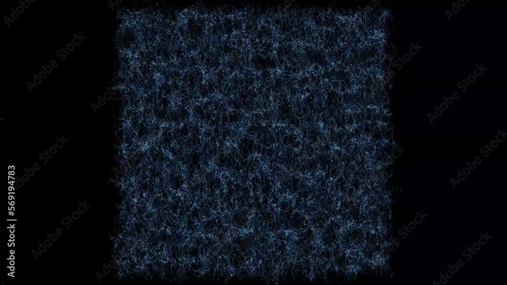 Abstract Small wriggling blue threads and waves on black background ...