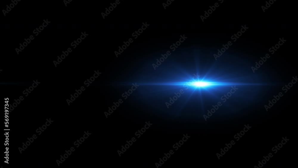 Abstract blue optical lens flares light streaks shine ray moving from ...