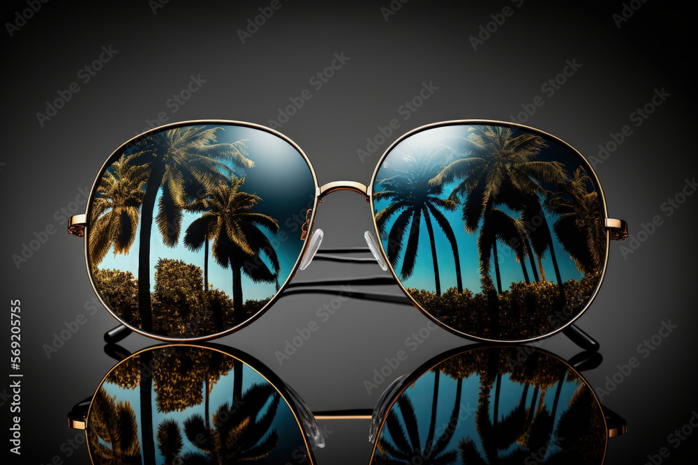 Mirror Sunglasses with Palms and Sky Paradise Reflection on Dark Mirror ...