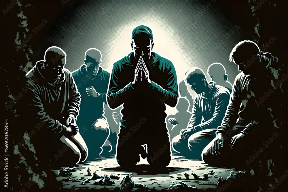 People kneeling in prayer to god, world day of prayer. Generative AI ...
