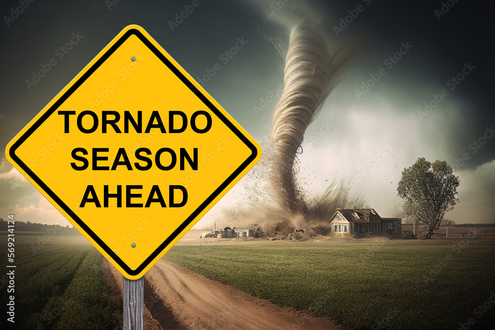 Tornado Season Ahead Warning Sign - Ai Generative Stock Illustration ...