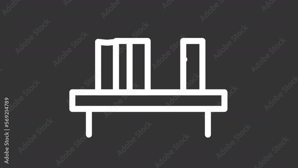 Animated shelf white line icon. Living room wall bookshelf. Interior ...