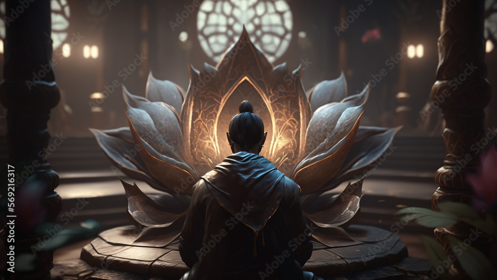 meditating with back view, Relaxed and patient, closed eyes, calm down ...