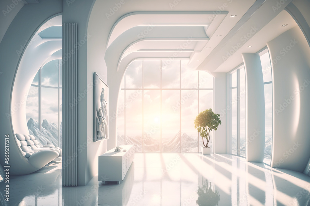 Elegant white luxury room. Stylish fictional futuristic architecture ...