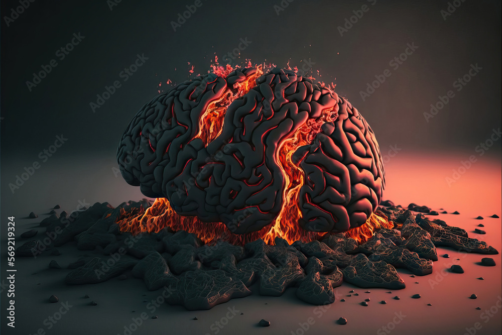 Brain in hot lava on surface with cracks Stock Illustration | Adobe Stock