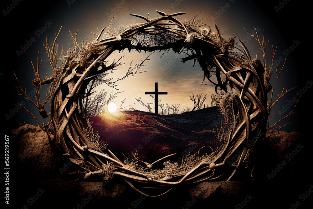 Ilustration of thorn crown with cross, symbol of Christianity,created ...