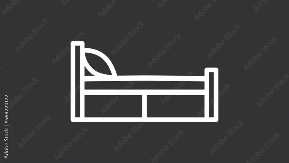 Animated single bed white line icon. Kids bedroom furniture. Homeware ...