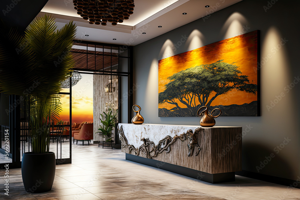 African hotel reception desk interior design. Generative AI Stock ...