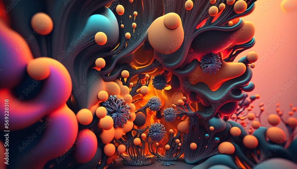 Colorful wallpaper with an organic backdrop. Colorful different shapes ...