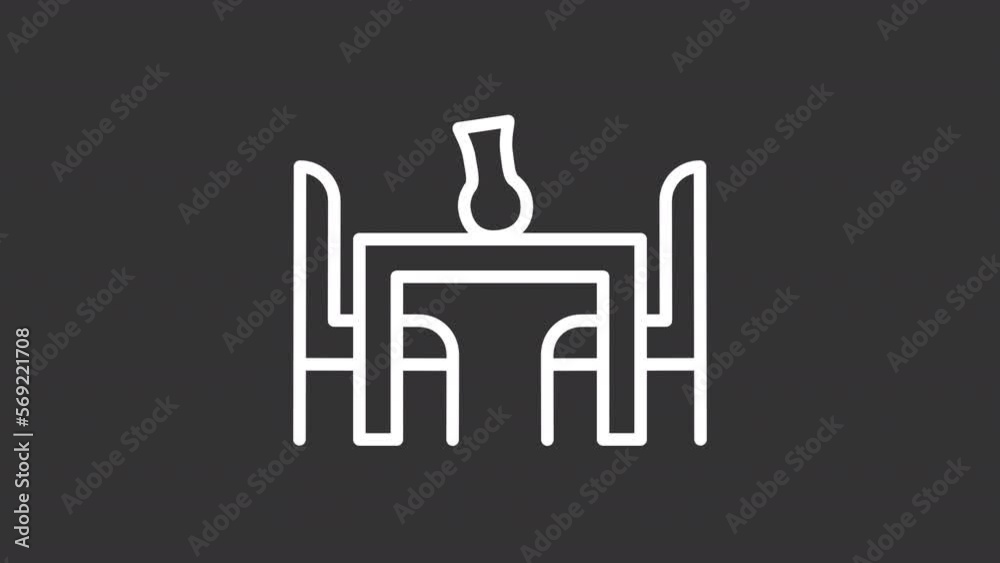 Animated dining set white line icon. Kitchen furniture. Interior. Loop ...