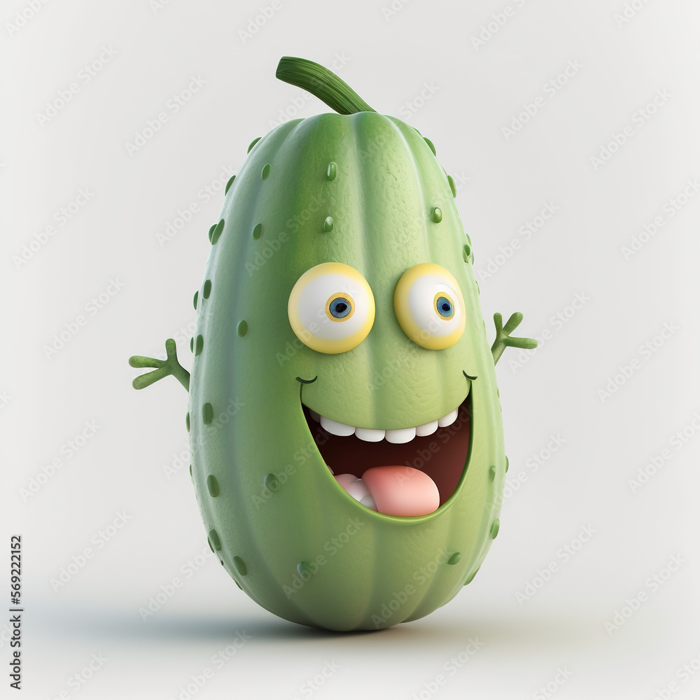 Happy cucumber in 3d cartoon style - generated by Generative AI ...