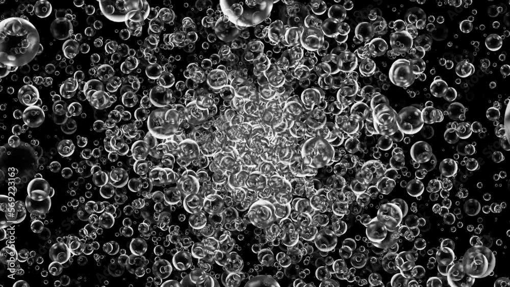 Fast exploding air bubbles. Underwater bubbles animation. Overlay. Black background. 59,94fps ...
