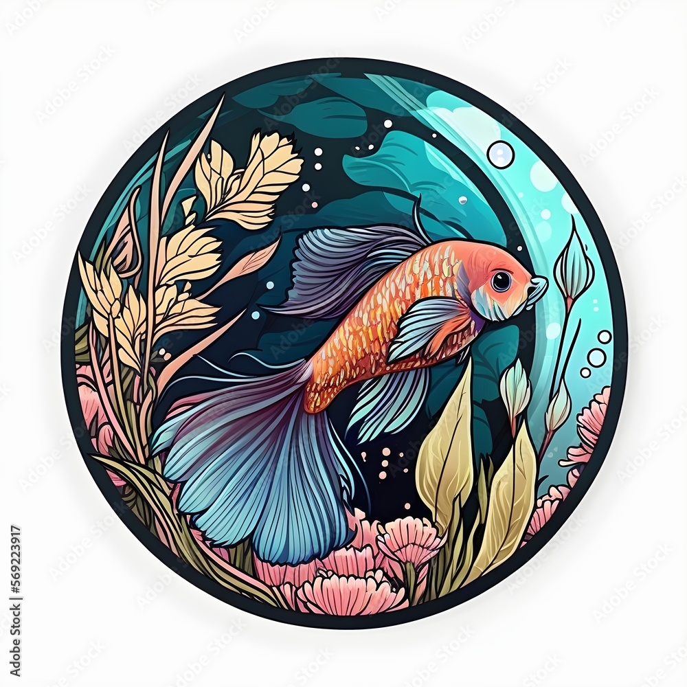 Ilustrace „Rounded Cartoon Betta Fish Design for Badges and T-Shirts ...