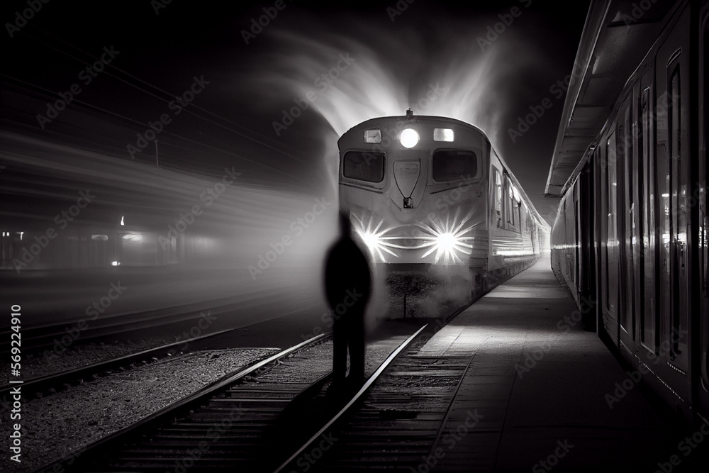 The ghost in front of subway train. Horrors, nightmares, driving safety ...