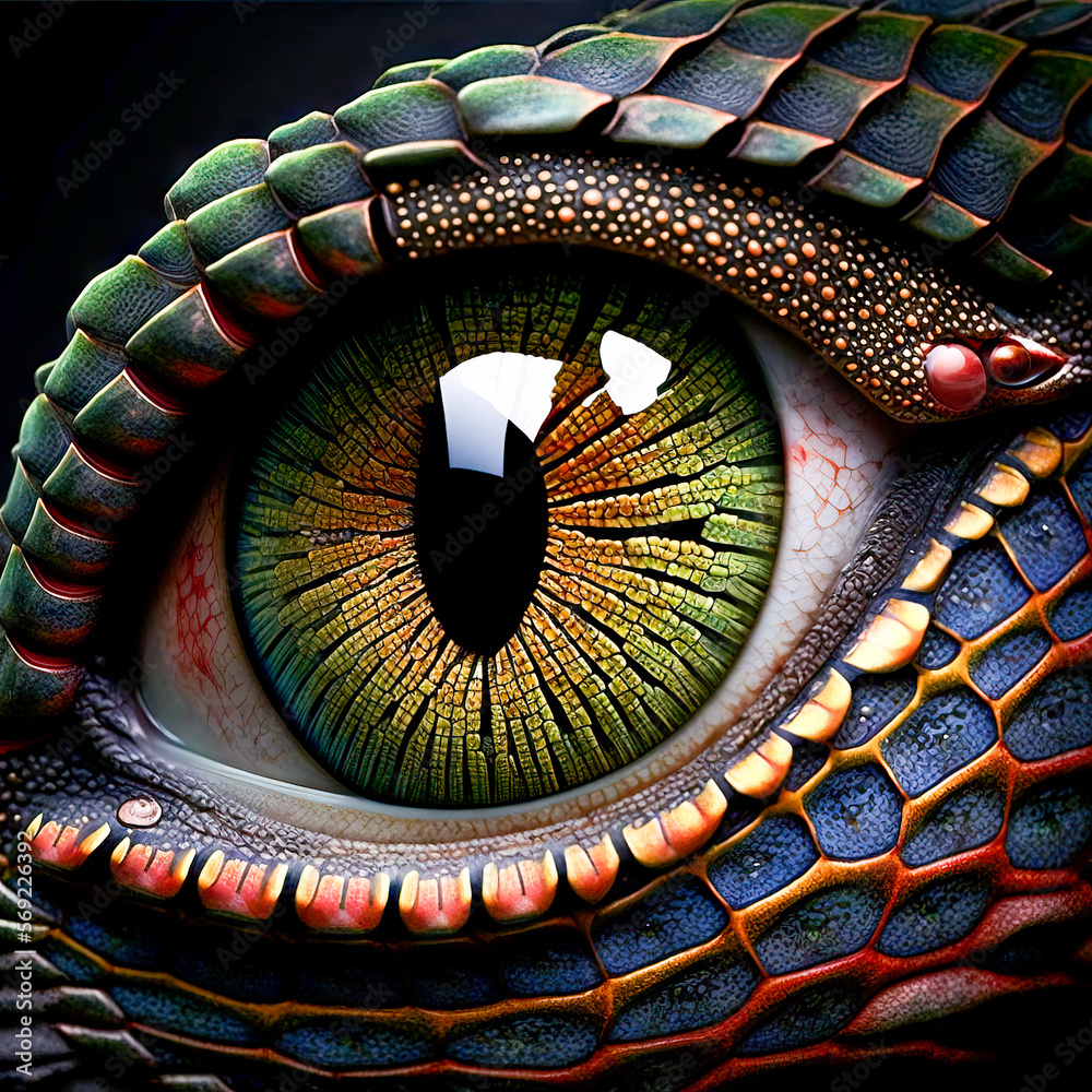 Eye of the dragon. Dragon eye ball abstract colorful scales close up ...