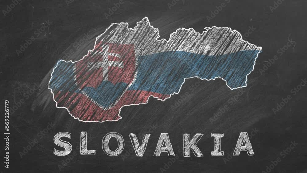 Map of Slovakia with name and flag inside drawn in chalk on a ...