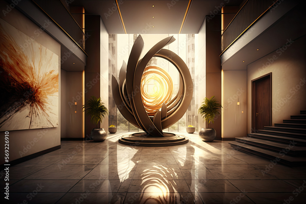 contemporary, modern, white, living room, lobby, interior, design ...