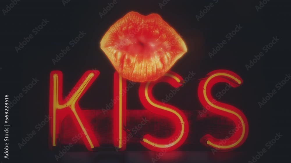 Vidéo Stock Kiss Sign Neon Lights Female Mouth Kissing Motion ...