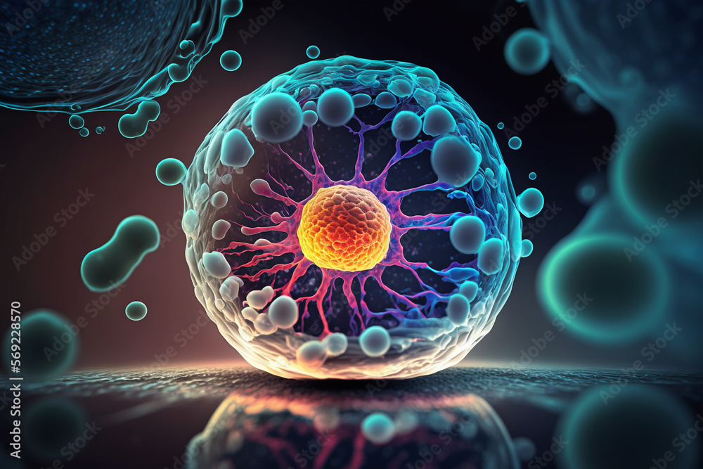 Embryonic stem cells colony 3d under a microscope, scientific research ...