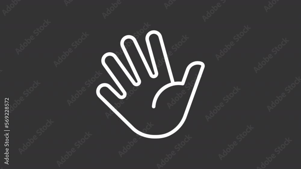 Animated waving hand white line icon. Welcoming gesture. Loop HD video ...