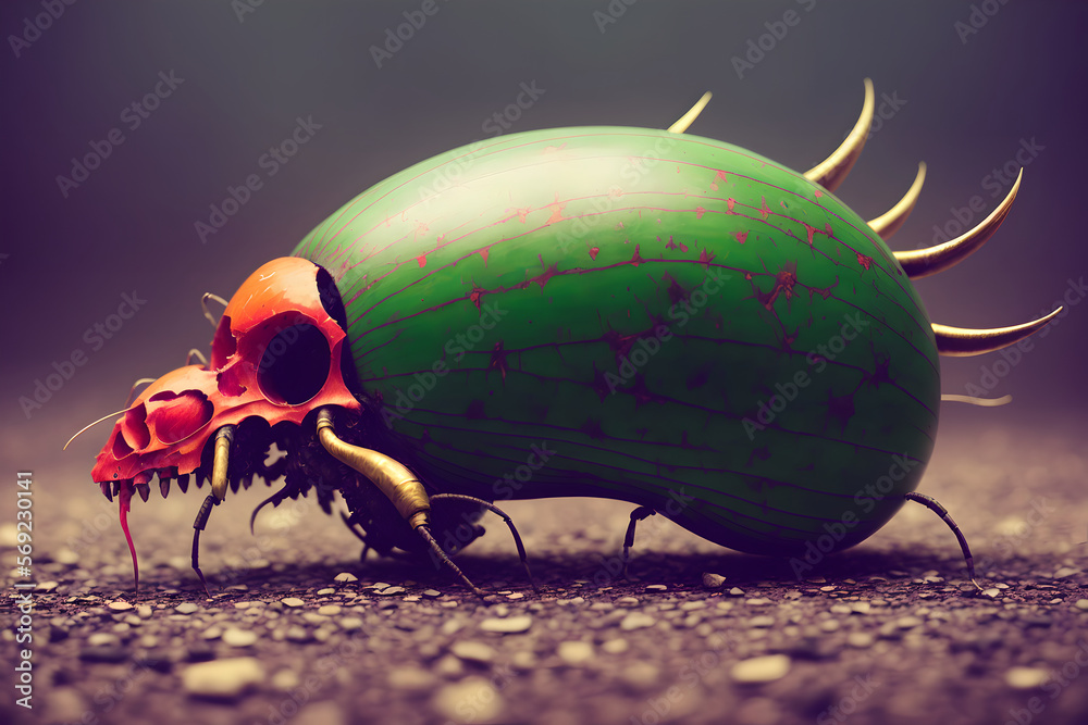 Dark fantasy creepy but cute chimera, painted human skull mixed with ...