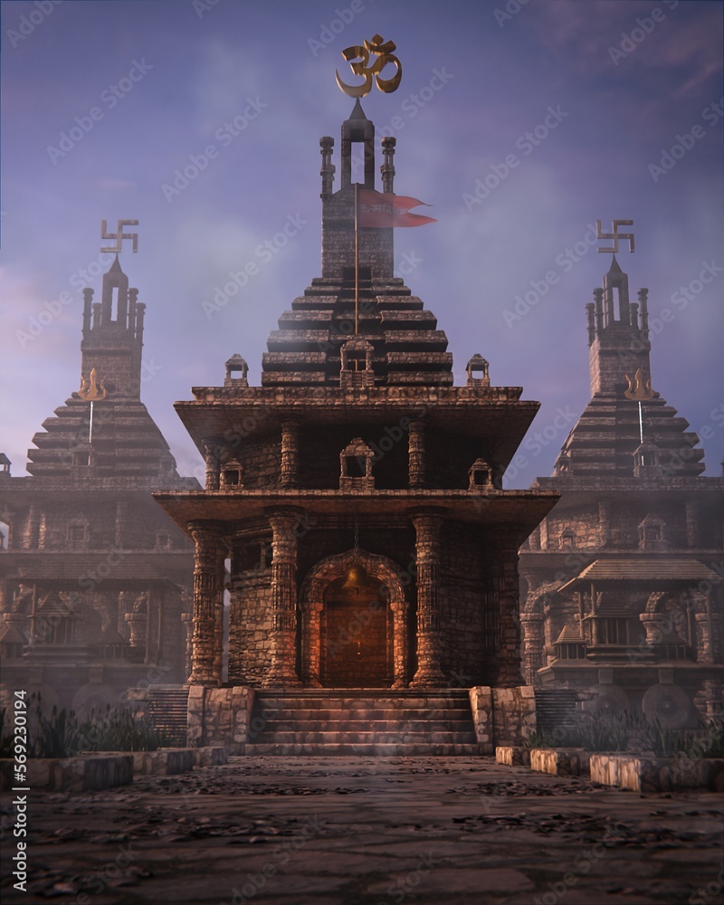 Indian Temples of lord shiva with om nam shivay flag, stone ...