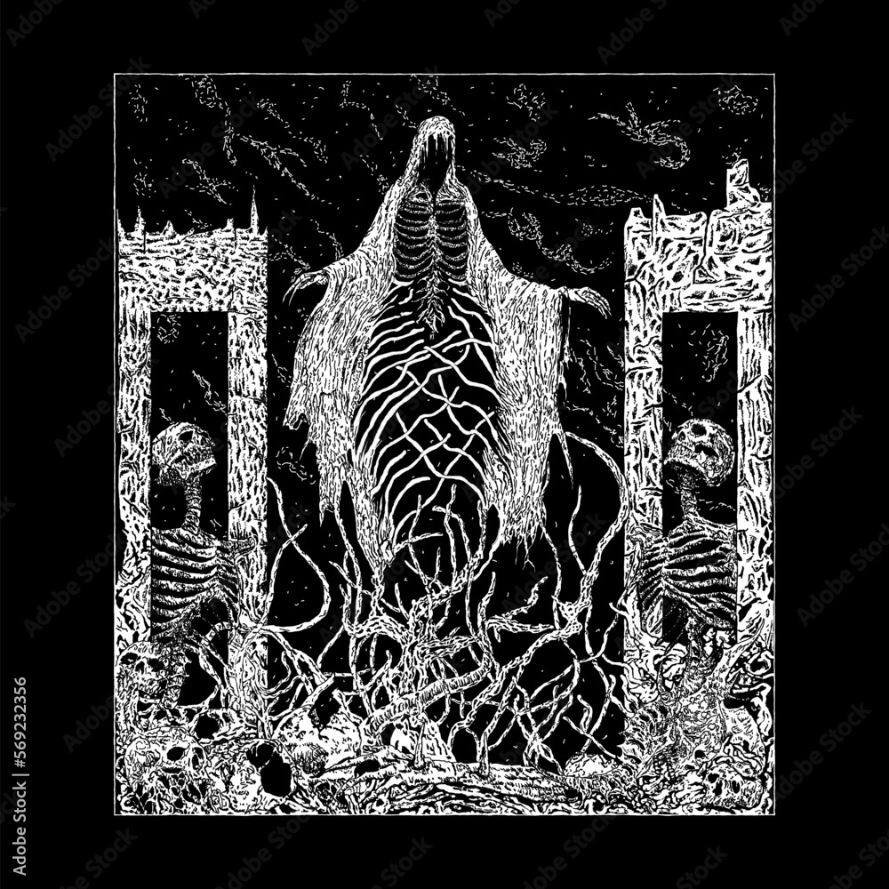 death metal ghost illustration. hand drawn horror art Stock Vector ...