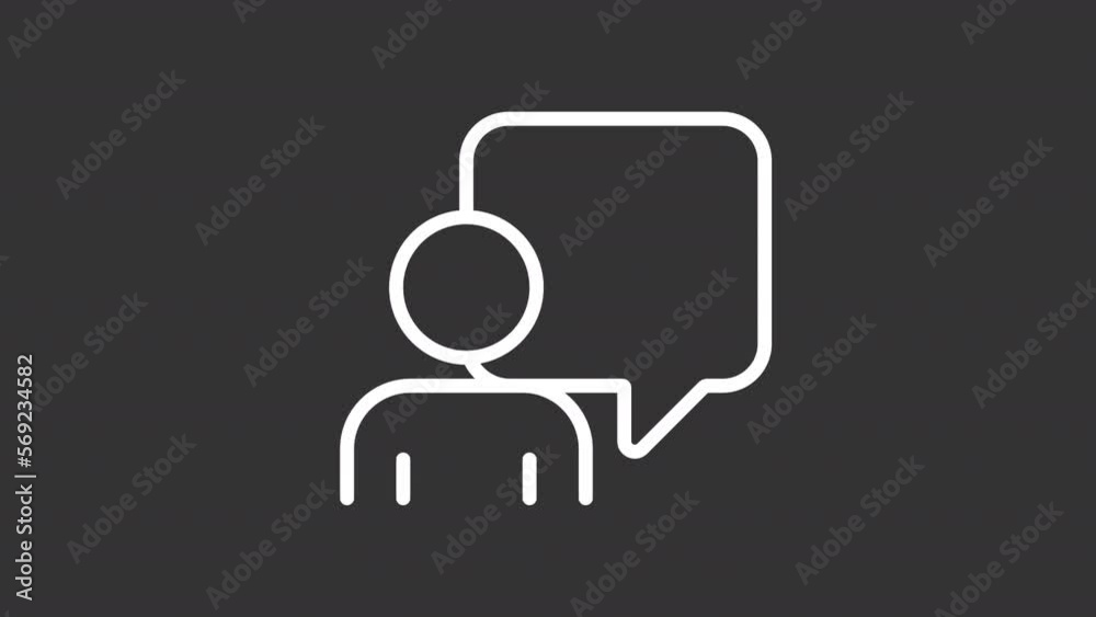 Animated person talk white line icon. Speech bubble. Having thought ...