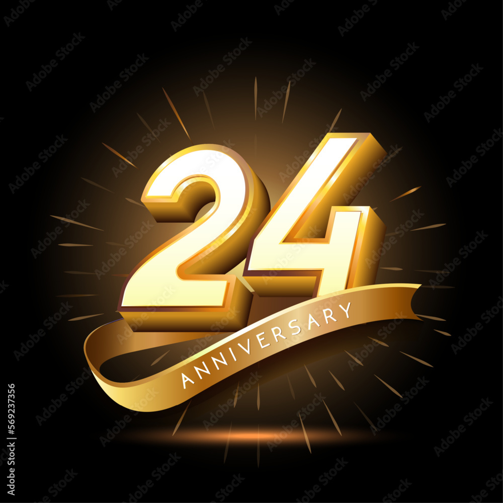 24th anniversary with 3d number and ribbon shiny gold design Stock ...