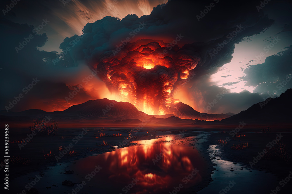 Storm. Eruption. Explosion. Impressive forest fire clouds. Generative ...