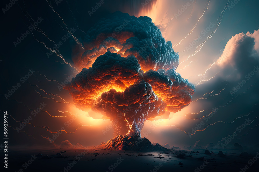 ภาพประกอบสต็อก Storm. Eruption. Explosion. Impressive forest fire ...