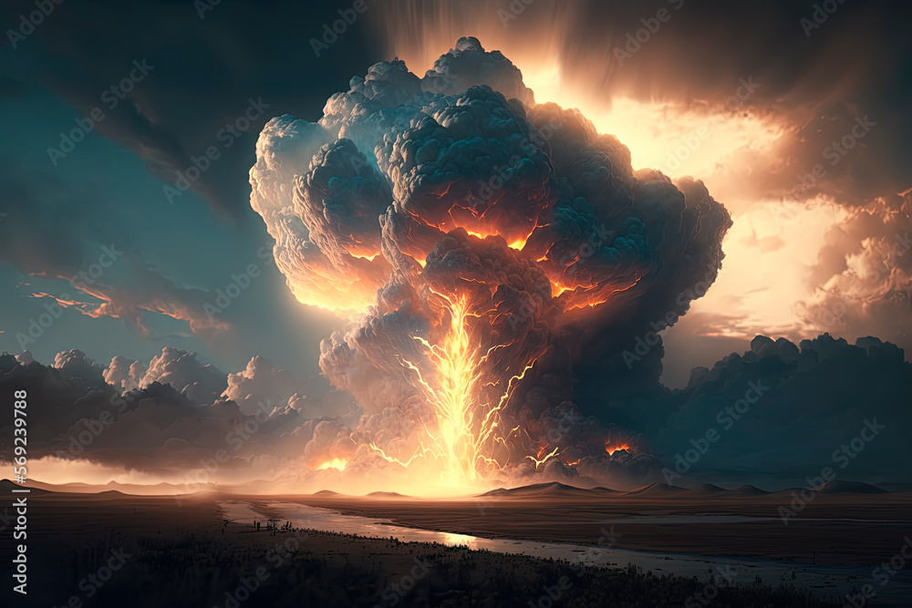 Storm. Eruption. Explosion. Impressive forest fire clouds. Generative ...