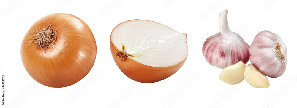 cebola inteira e cebola cortada e alhos Stock Photo | Adobe Stock