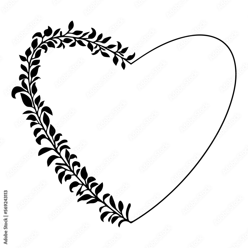 Doodle elegant heart frame, border monogram in doodle style isolated on ...